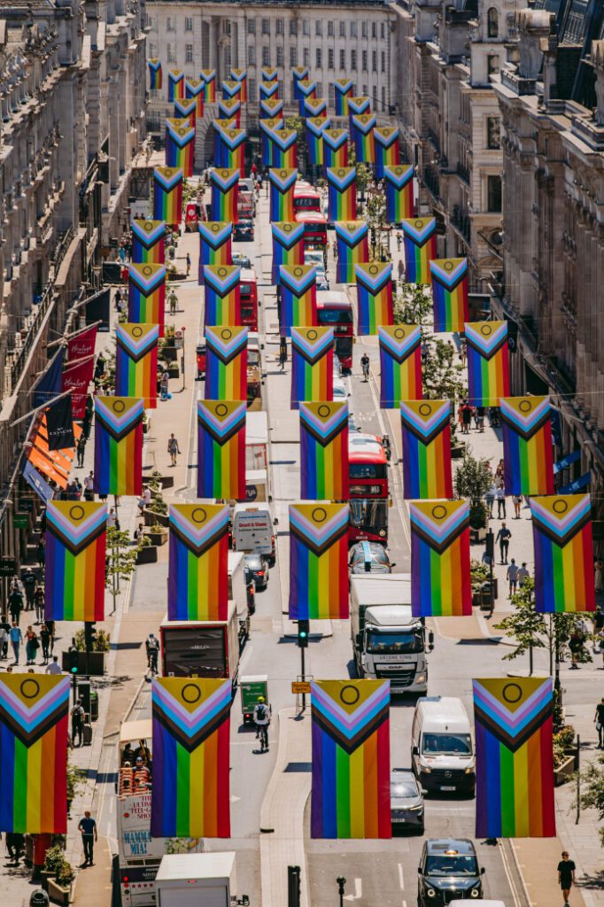 Regent Street hangs Intersex-Inclusive flags to mark 50 years of Pride ...